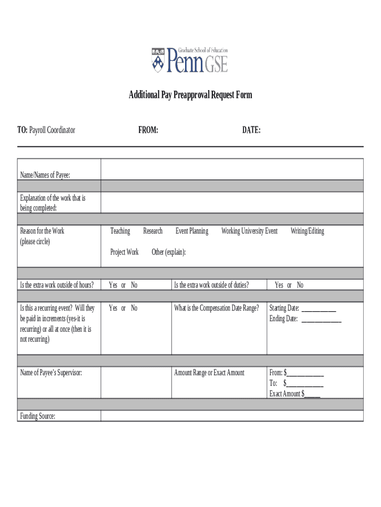 Additional Pay Preapproval Request Doc Template | pdfFiller