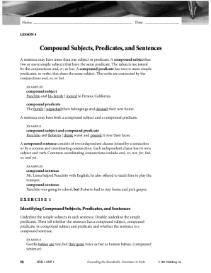 Fillable Online Simple and Compound Subjects and Predicates - YouTube ...