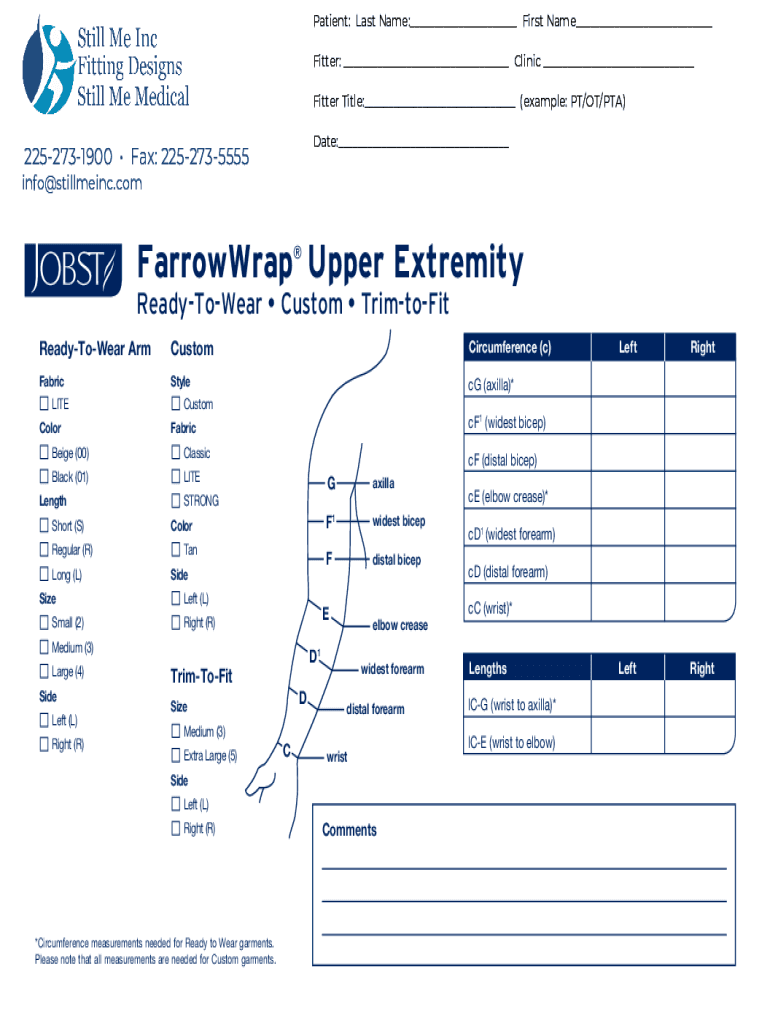 Fillable Online FARROWWRAP CUSTOM ARM GARMENT MEASUREMENT FORM Fax ...