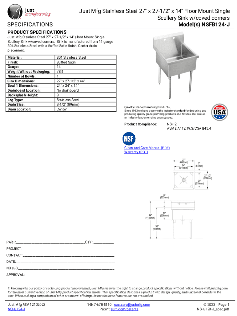 Fillable Online Just ManufacturingCommercial Stainless Steel ... Fax ...