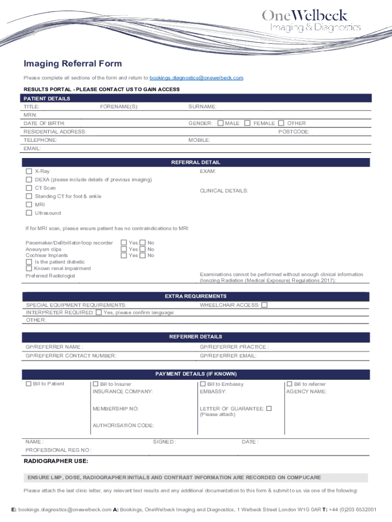Fillable Online DIAGNOSTIC IMAGING REQUEST FORM Signature Fax Email ...
