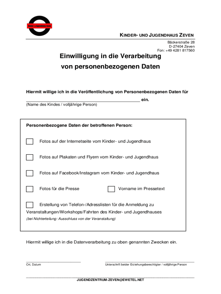 Ausfüllbar Online Einwilligung in die Verarbeitung von ...