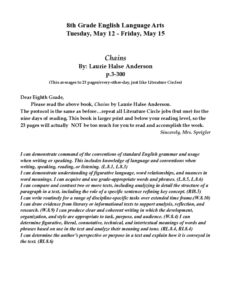 Fillable Online 8th Grade English Language Arts Tuesday, May 12 Fax ...