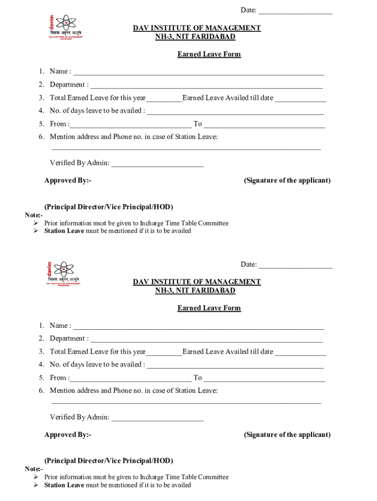 Fillable Online davim ac Earned Leave-1 Fax Email Print - pdfFiller