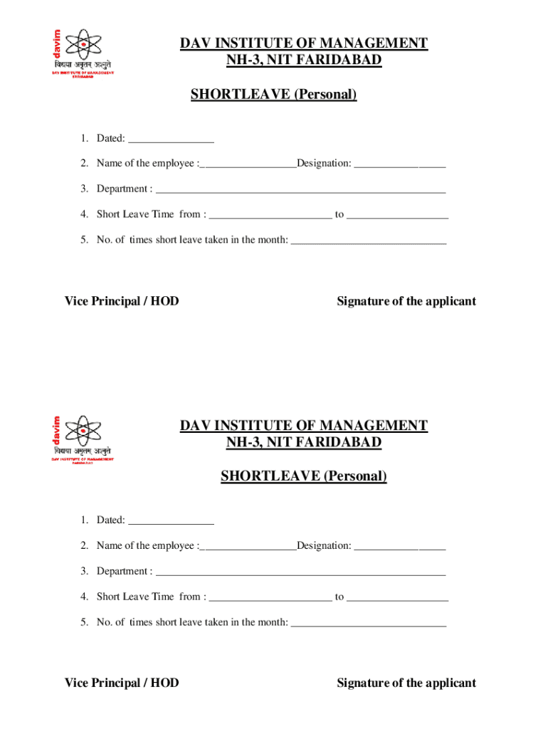 Fillable Online davim ac DAV INSTITUTE OF MANAGEMENT NH-3, NIT ... Fax ...