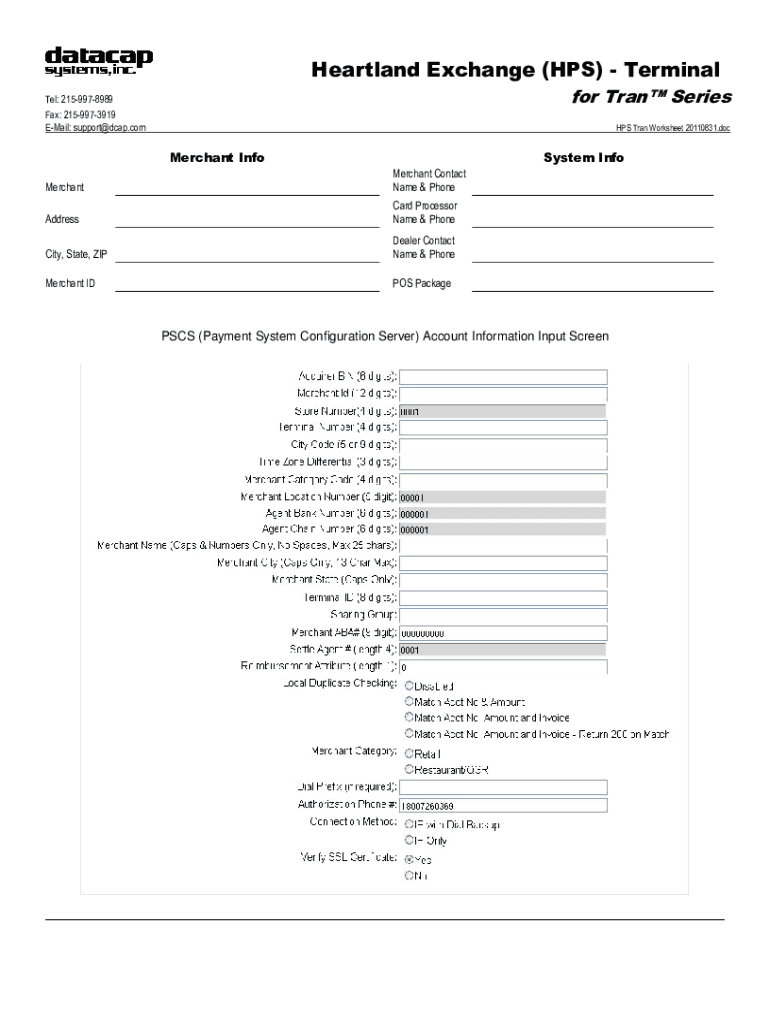 Fillable Online Heartland Exchange (HPS) - Terminal Fax Email Print ...