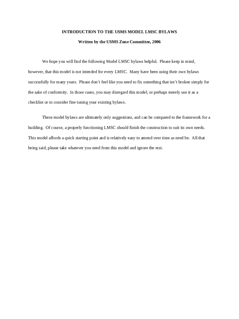 INTRODUCTION TO THE USMS MODEL LMSC BYLAWS Doc Template | pdfFiller