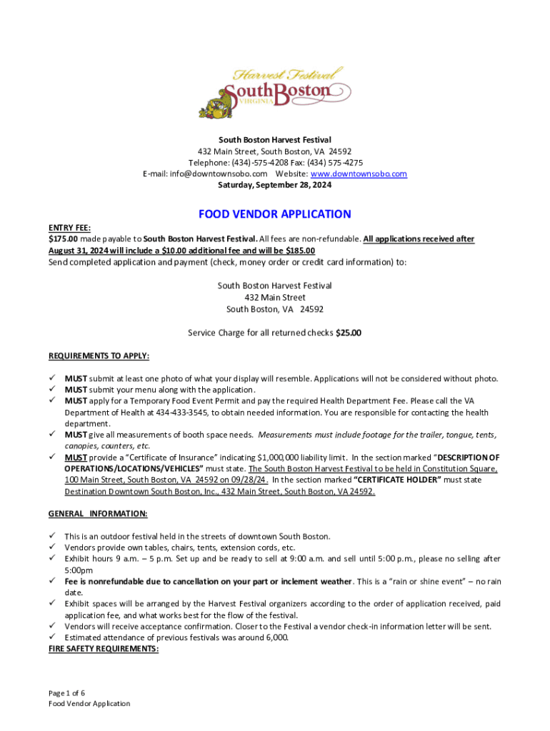 Fillable Online Harvest Festival Food Vendor Application Fax Email ...