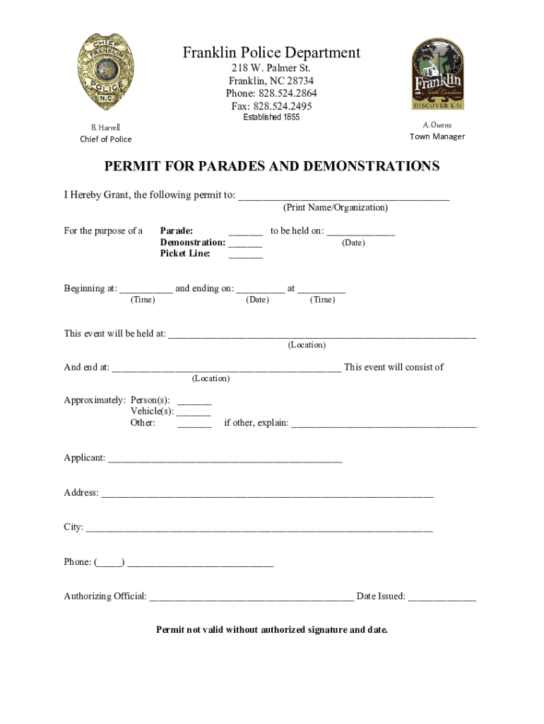 Fillable Online Franklin North Carolina Police Department Official ...