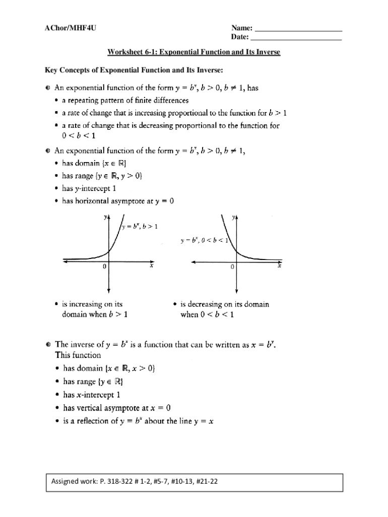 Fillable Online Worksheet 6-1: Exponential Function and Its Inverse Fax ...
