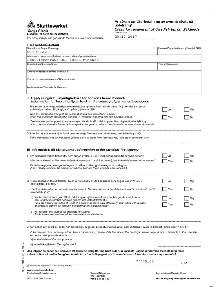 Fillable Online Skv 3740 - Fill and Sign Printable Template Online Fax ...