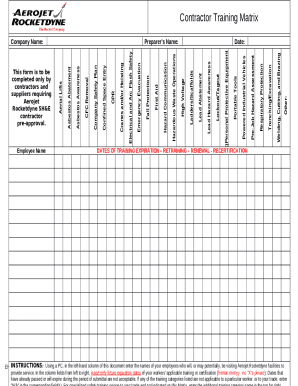 5004-J, Contractor Training Matrix - Canoga Park Doc Template | pdfFiller