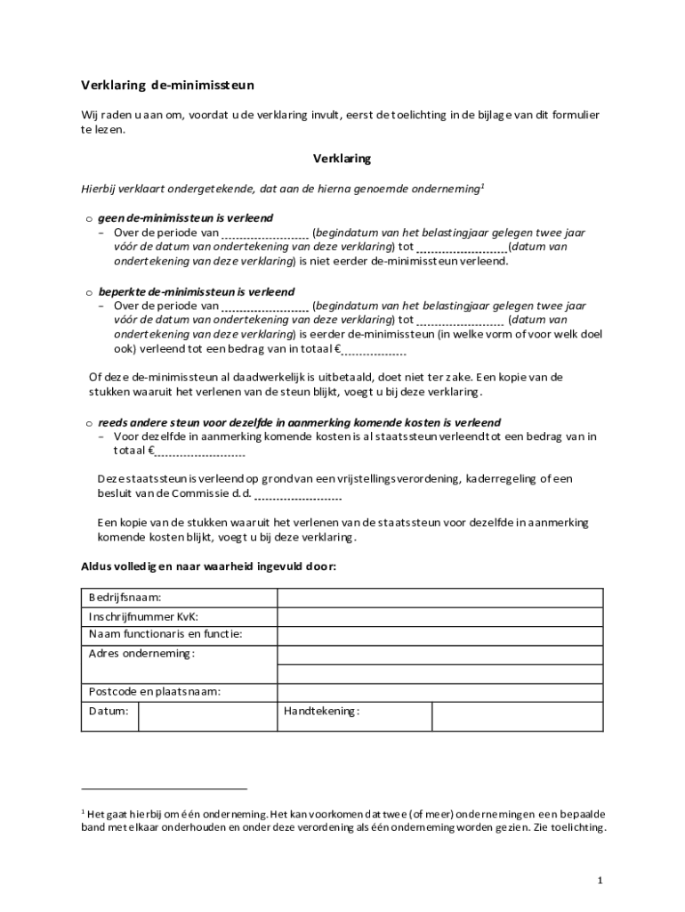 Invulbaar Online Verklaring de minimis Faxnummer Email Afdrukken ...
