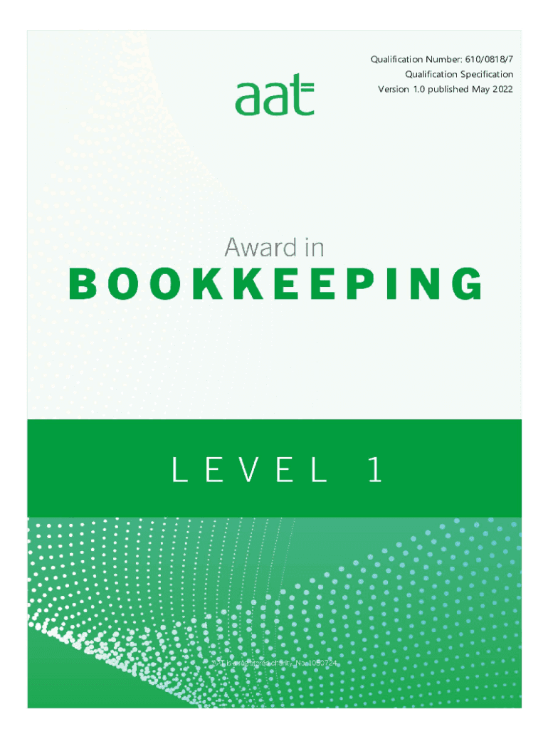 Fillable Online Level 1 Award in Bookkeeping - qualification ...