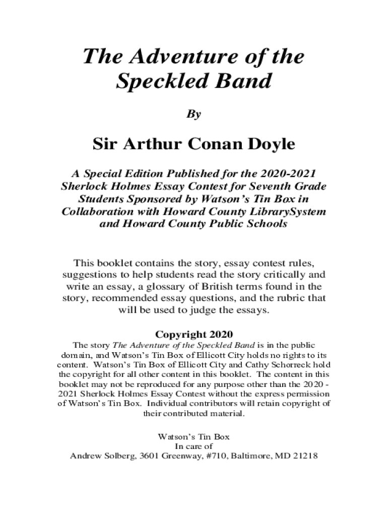 Fillable Online Sir Arthur Conan Doyle's The Adventure of the Speckled ...