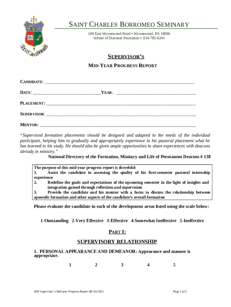 Supervisor Mid-year Progress Report Doc Template | pdfFiller