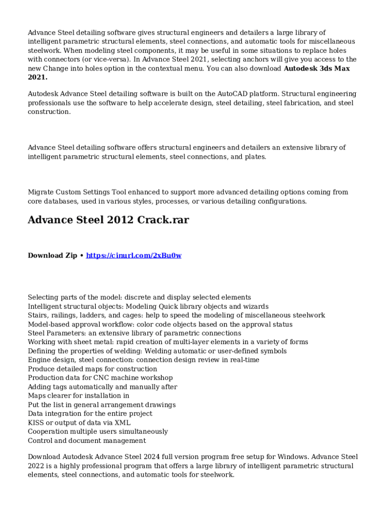 Fillable Online Autodesk Advance Steel for 3D Steel Modeling, Detailing & ... Fax Email Print ...