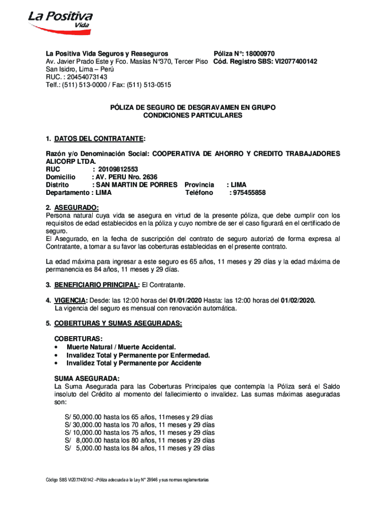Completable En línea La Positiva Seguros y Reaseguros S.A.A. Company Profile Fax Email Imprimir ...