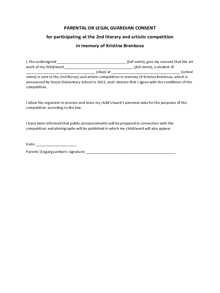 Fillable Online PARENTAL OR LEGAL GUARDIAN CONSENT for ... Fax Email ...