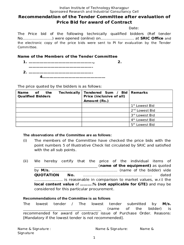 Model Document: Bid Evaluation Report Doc Template | pdfFiller
