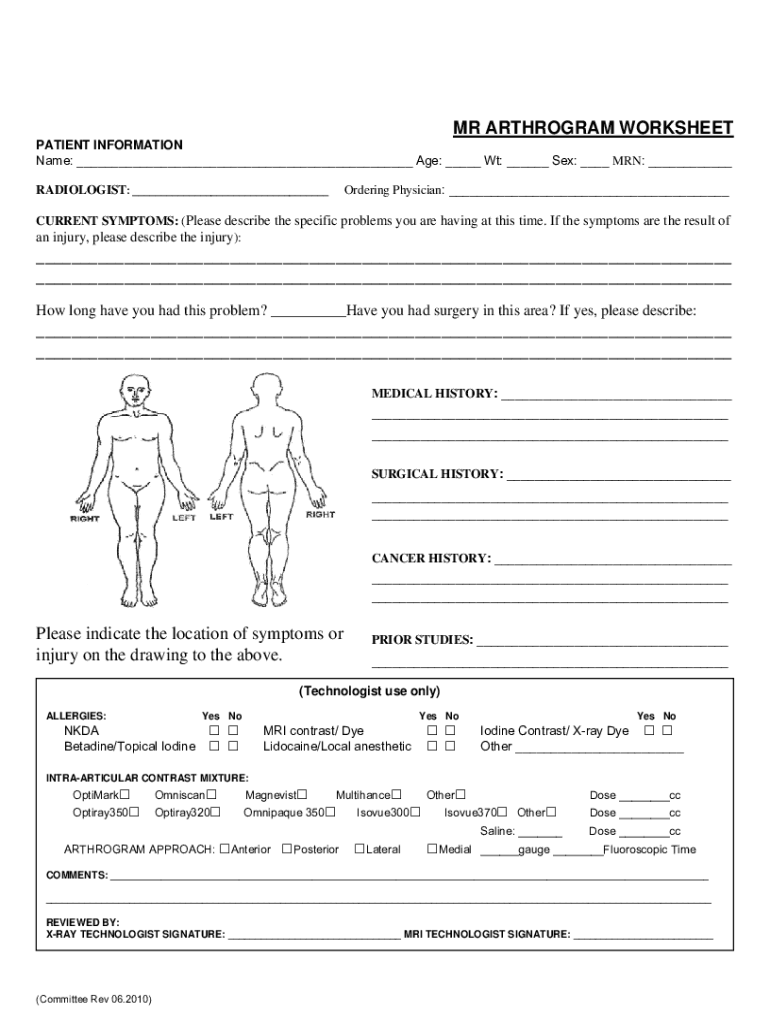 Fillable Online Arthrography Patient Education Sheet Fax Email Print ...