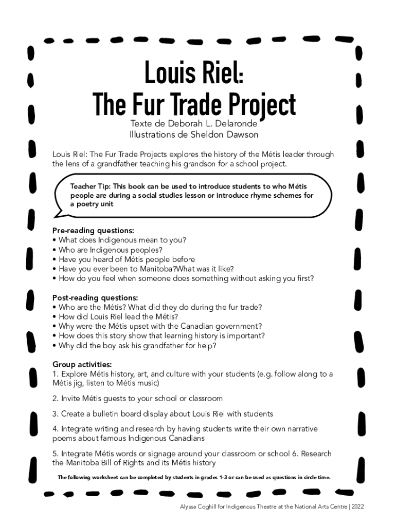 Fillable Online Louis Riel day : the fur trade project (Children's Book ...