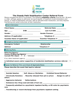 The Steady Path Stabilization Center Referral Doc Template | pdfFiller