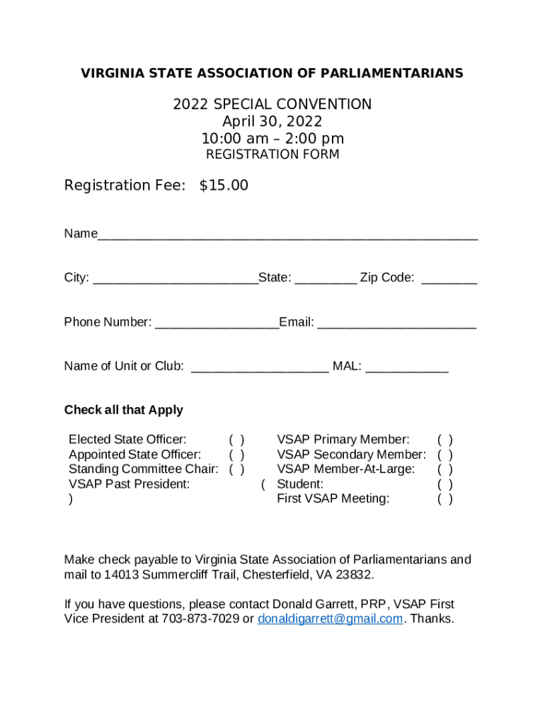 2022-VSAP-Convention-Registration-. ... Doc Template | pdfFiller