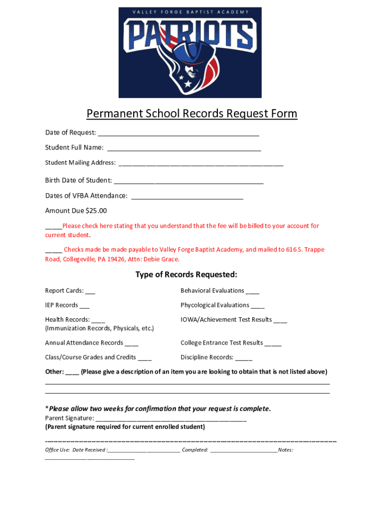Fillable Online Permanent School Records Request Form Fax Email Print - pdfFiller