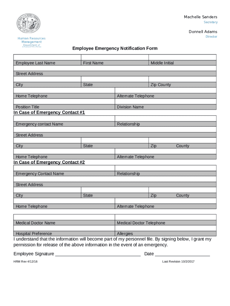 Emergency Notification Ination Doc Template | pdfFiller