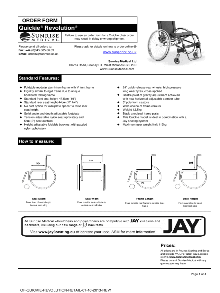 Fillable Online P222 SE Order Form - Quickie-Wheelchairs.com Fax Email ...