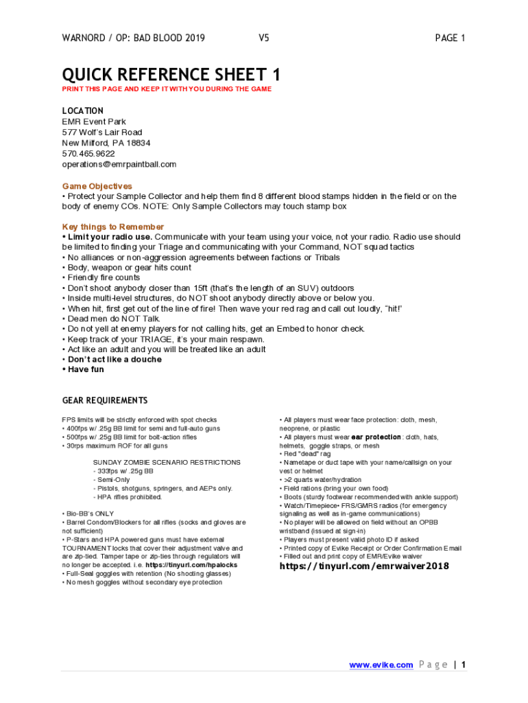Fillable Online QUICK REFERENCE SHEET 1 Fax Email Print - pdfFiller