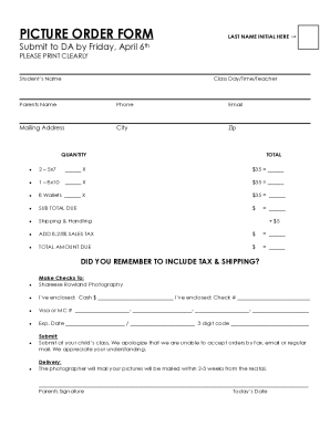 Fillable Online 2018 Picture Order Form Fax Email Print - pdfFiller