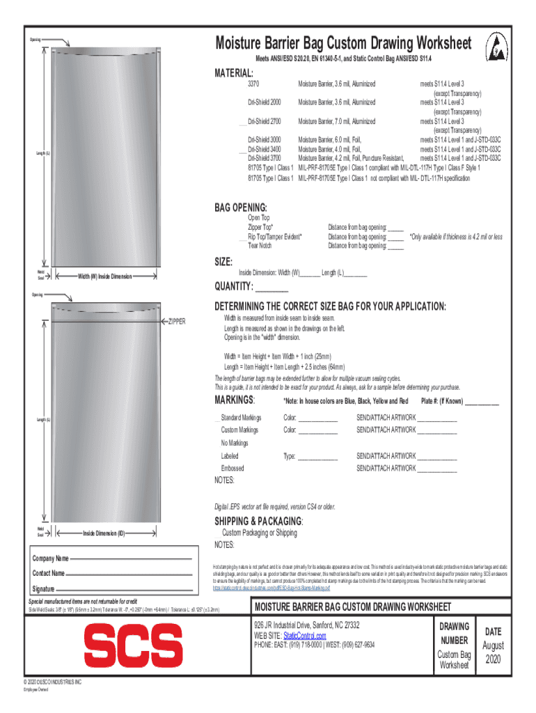 Fillable Online SCS - 1000 Series Metal-In Static Shielding Bags Fax ...
