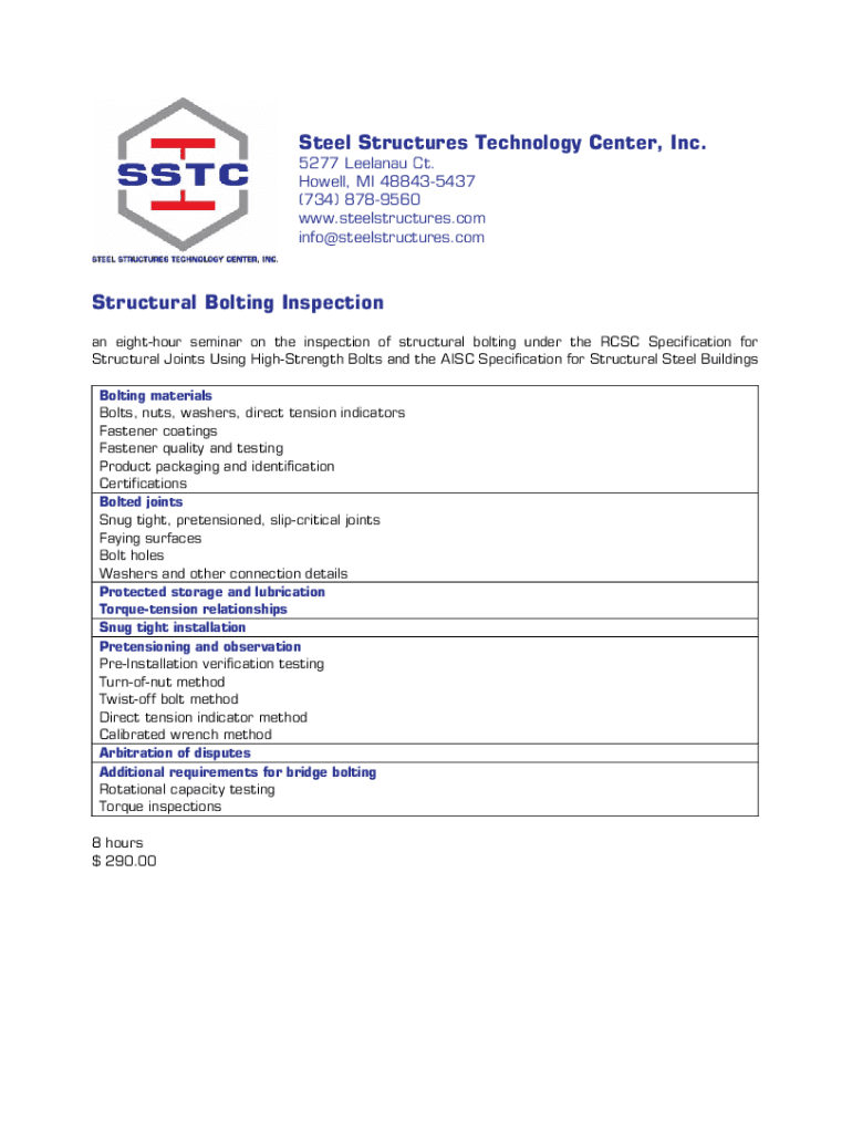 Fillable Online Structural Bolting Inspection Fax Email Print - pdfFiller