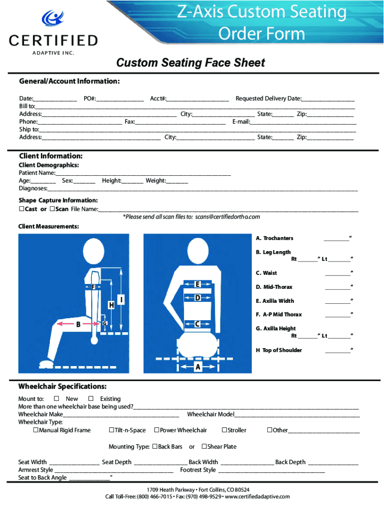 Fillable Online Z-Axis Seating Orthosis (ZSO) Order Form Fax Email ...
