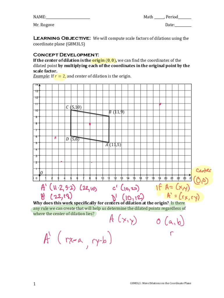 Fillable Online G8M3L5: More Dilations on the Coordinate Plane Fax ...