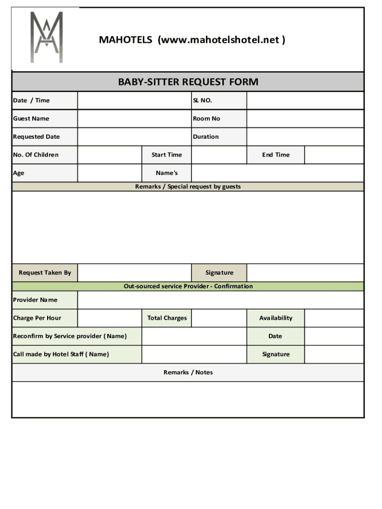 Fillable Online babysitting request form. Babysitting request form Fax ...