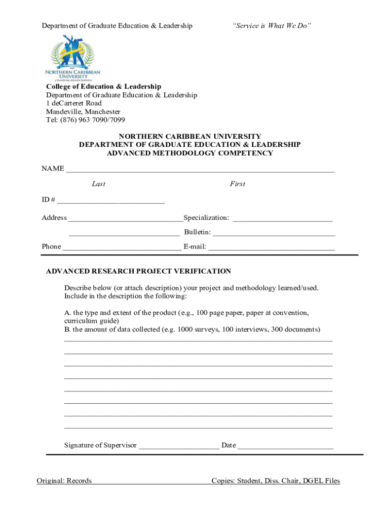 Fillable Online ADVANCED METHODOLOGY COMPETENCY Fax Email Print - pdfFiller