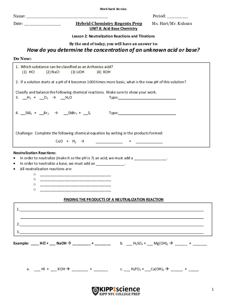 Fillable Online Regents Chemistry Exam Review: Acids, Bases and Salts ...