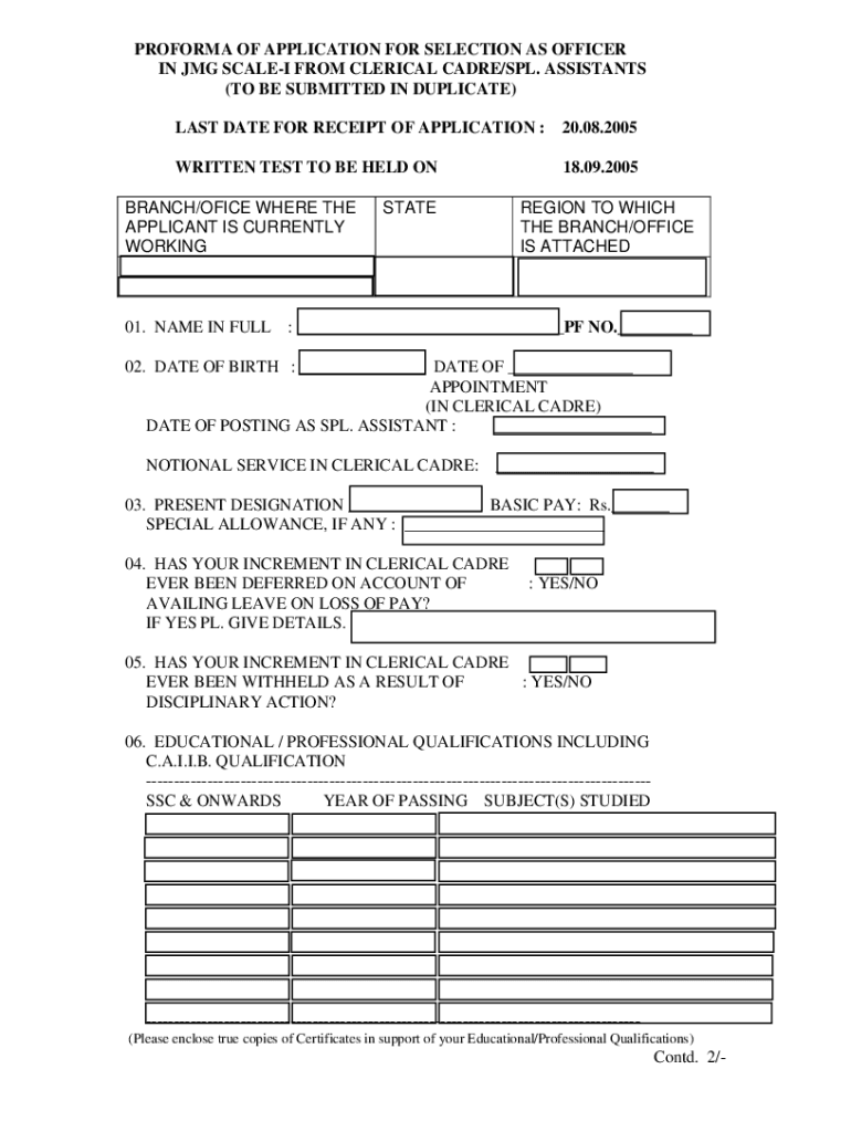 Fillable Online PROFORMA OF APPLICATION FOR SELECTION AS OFFICER Fax ...