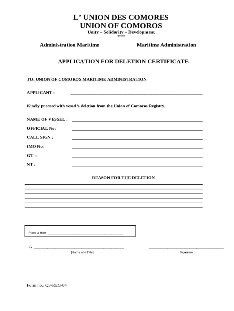 application-for-deletion-from-registry Doc Template | pdfFiller