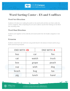 Fillable Online Plural Endings Suffix Sorting Center and Recording ...