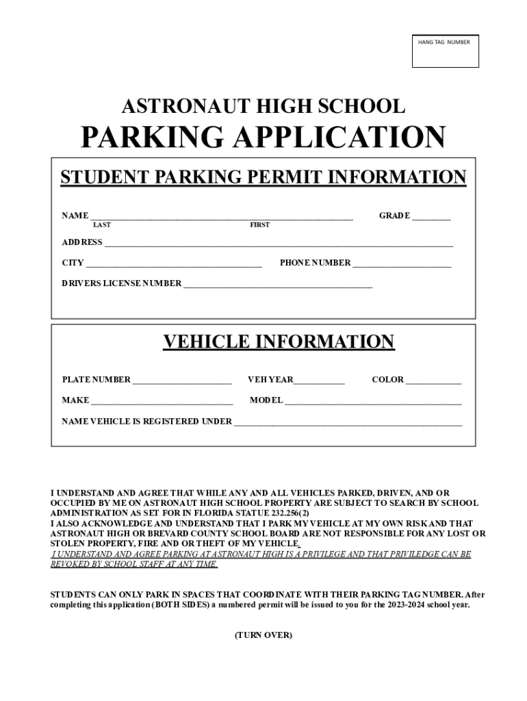 Fillable Online astronaut high school - parking application Fax Email ...