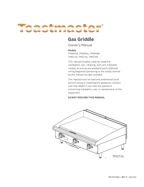 Fillable Online Toastmaster Gas Griddle. Star Manufacturing ...
