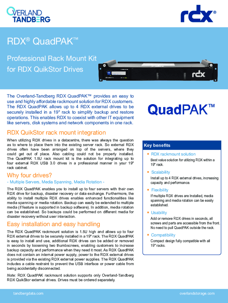 Fillable Online Tandberg Data RDX QuadPAK - 1.5U Rackmount Kit for 1- ... Fax Email Print ...