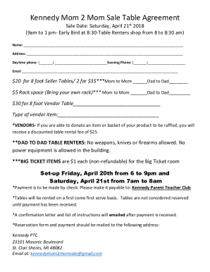 Fillable Online MOM TO MOM SALE TABLE RENTAL AGREEMENT Fax Email Print ...