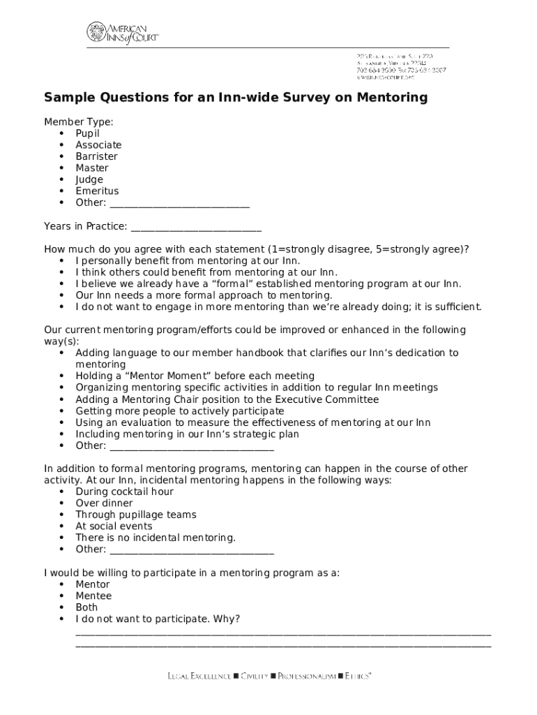 Sample Questions for an Inn-wide Survey on Mentoring Doc Template ...