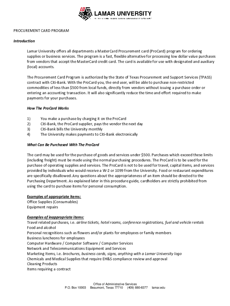 Fillable Online Mastercard Purchasing CardCorporate Procurement Card ...