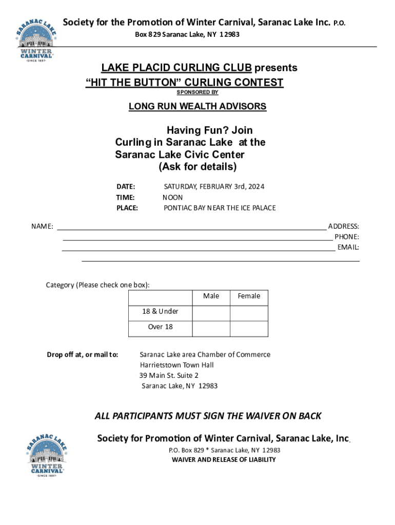 Fillable Online Lake Placid Curling Club Hit the Button Curling ...